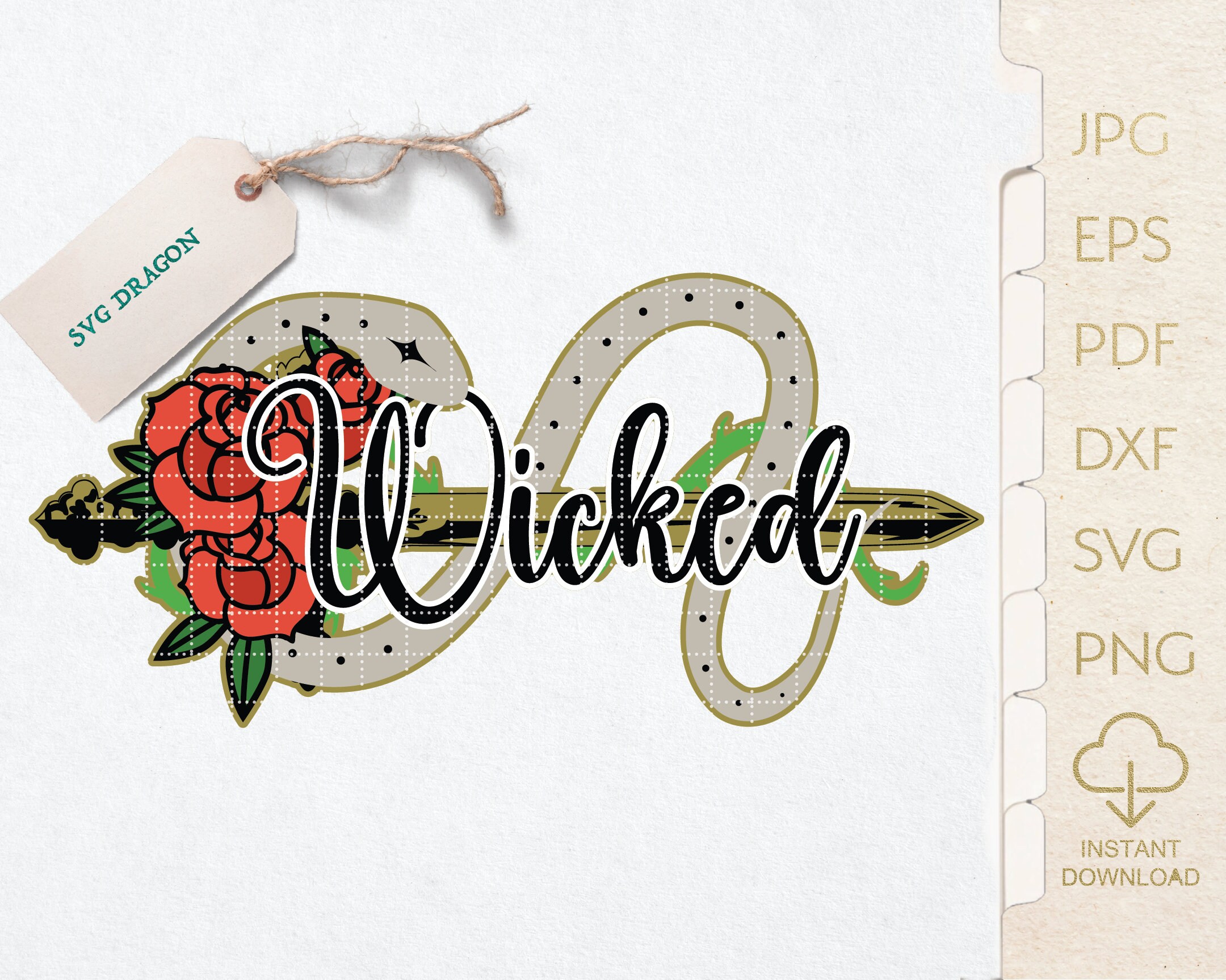 Wicked Svg Sword Snake Tattoo Svg Occult Old School Tattoo Svg Wicked ...