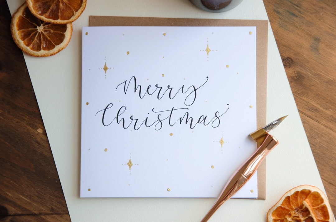 Merry Christmas Card | Handwritten Modern Calligraphy | Black and Gold ...