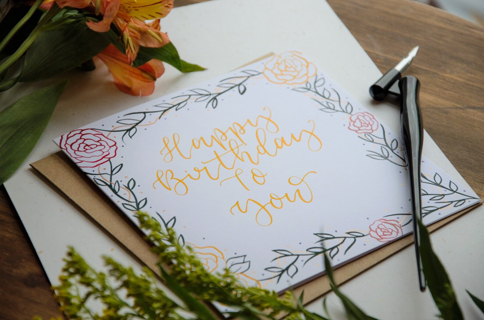 Happy Birthday Card | Handwritten Modern Calligraphy | Hand Drawn ...