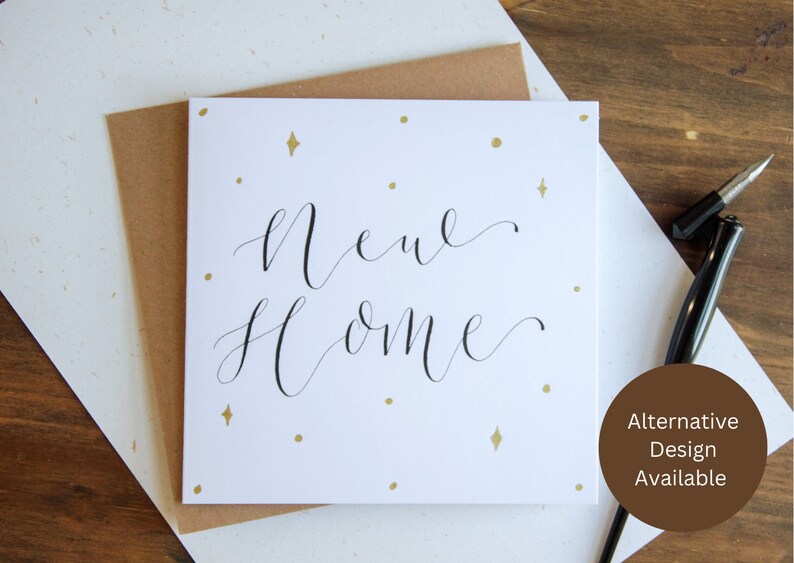 New Home Card | Handwritten Modern Calligraphy | Brown Kraft Card ...