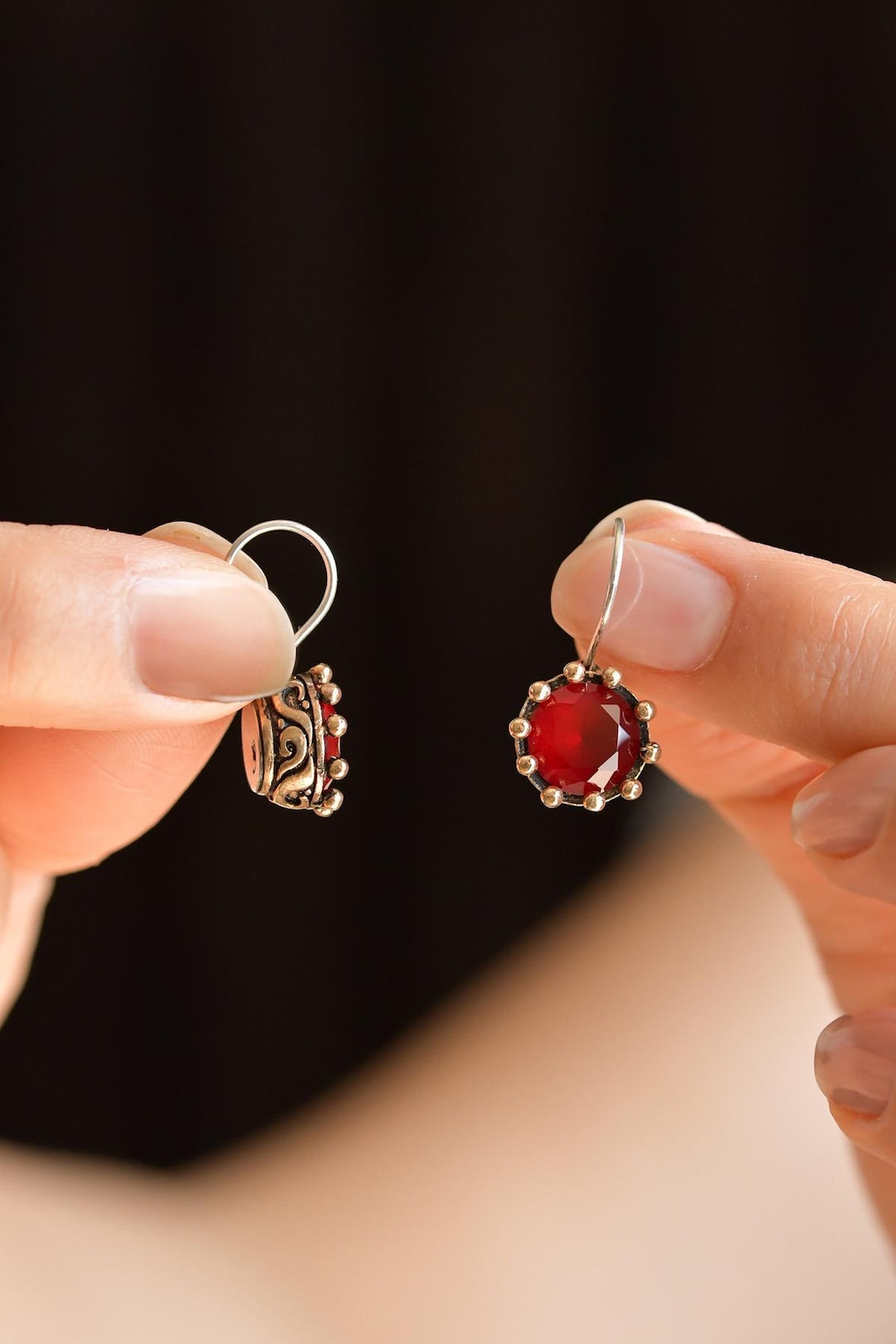 Sterling Silver and Ruby Stone Earrings- Beautiful Earrings- Handmade ...