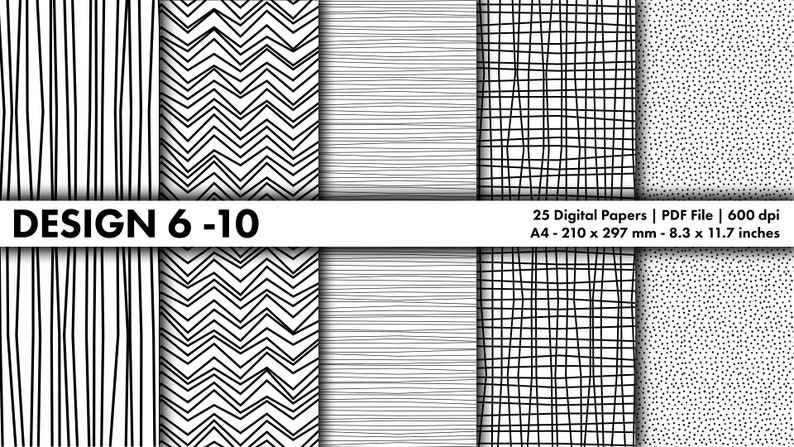 25 Printable Scrapbook Paper Patterns - Black & White - Etsy UK