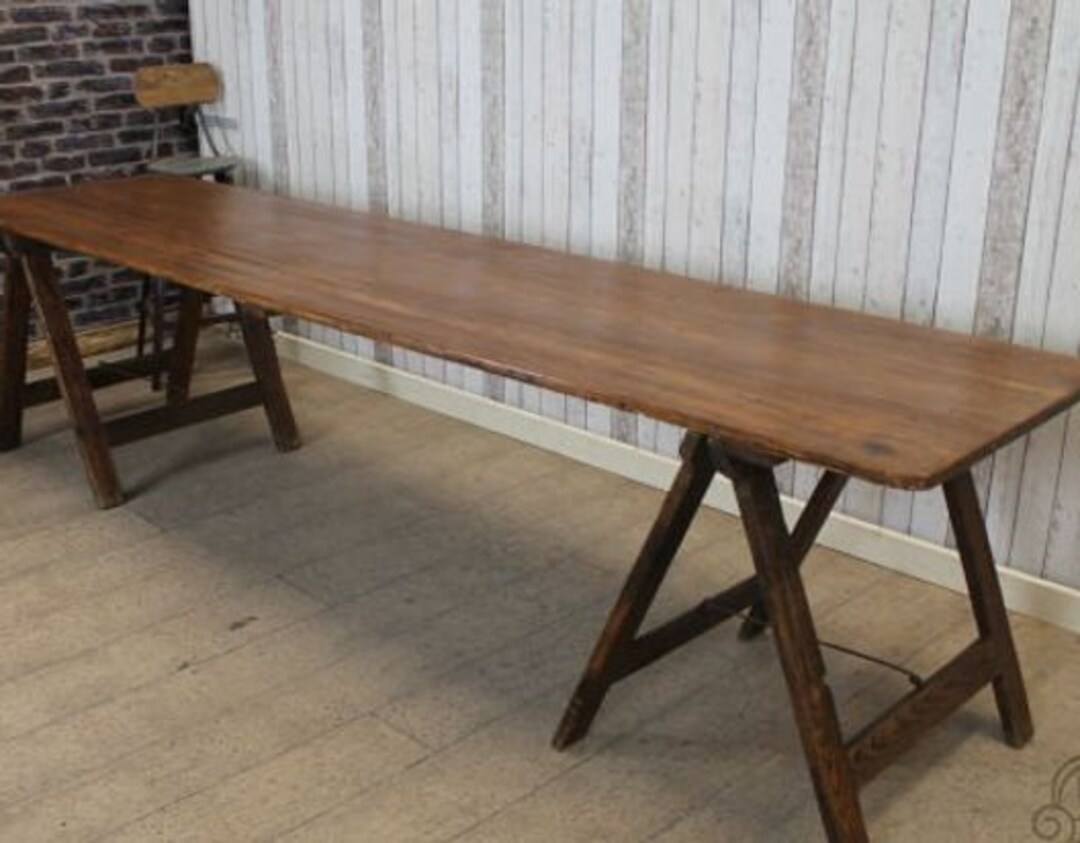19TH Century Victorian School Pine Trestle Table - Etsy UK