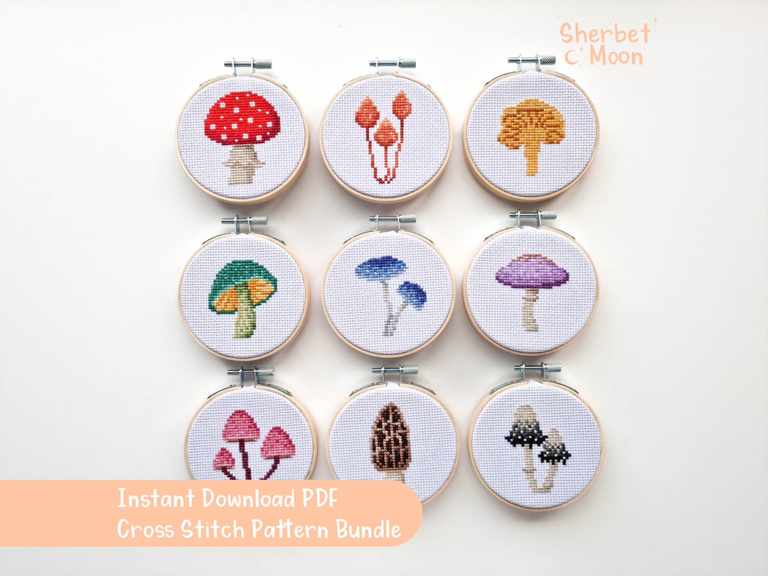 Mushroom Cross Stitch Pattern Bundle, Downloadable PDF Cross Stitch ...