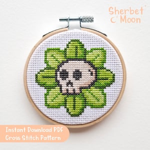 Green Flower Skull Cross Stitch Pattern: Easy Chart (PDF Download) - Etsy