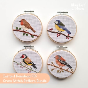 Small Garden Birds Cross Stitch Pattern Bundle, Downloadable PDF Cross ...