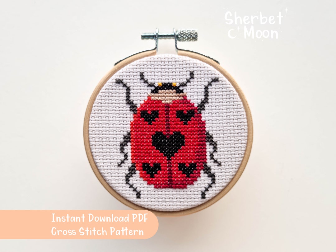 Love Heart Ladybug Cross Stitch Pattern (downloadable PDF) - Etsy