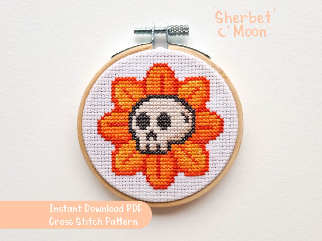 Orange Flower Skull Cross Stitch Pattern: Downloadable PDF Chart - Etsy