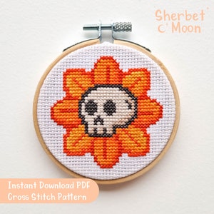 Orange Flower Skull Cross Stitch Pattern: Downloadable PDF Chart - Etsy