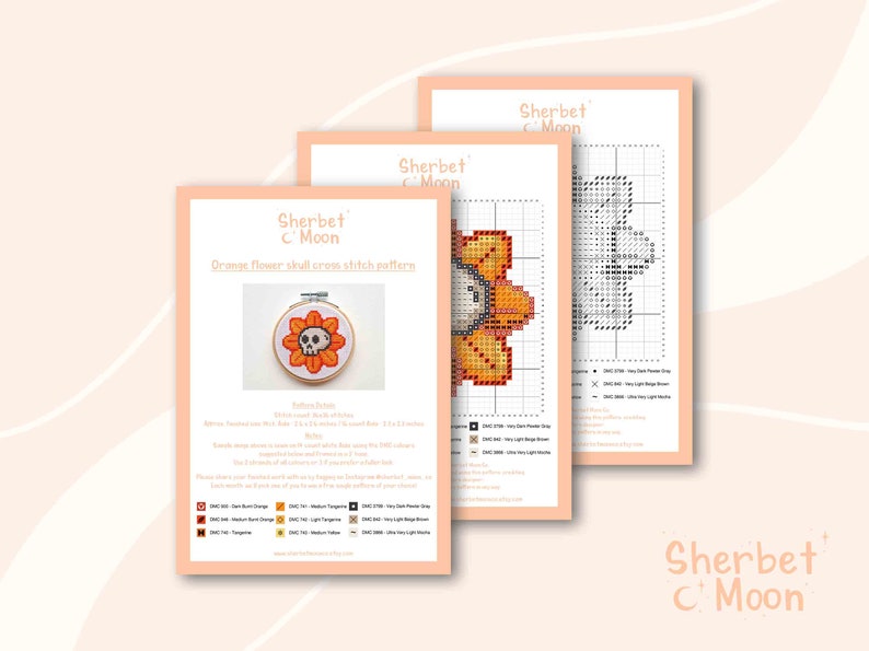Orange Flower Skull Cross Stitch Pattern: Downloadable PDF Chart - Etsy
