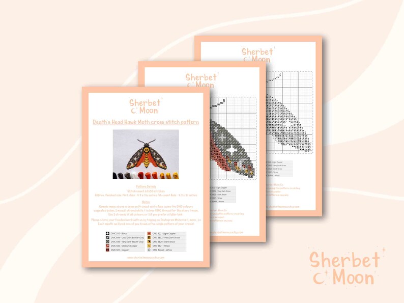 Death's Head Hawk Moth Cross Stitch Pattern: Gothic Moth Chart (PDF) - Etsy