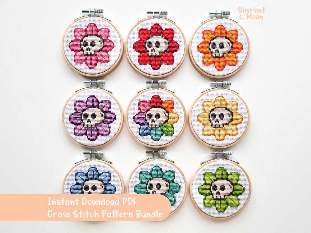 Rainbow Flower Skulls Cross Stitch Pattern Bundle (downloadable PDF) - Etsy