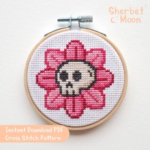 Pink Flower Skull Cross Stitch Pattern: Easy Chart (PDF Download) - Etsy