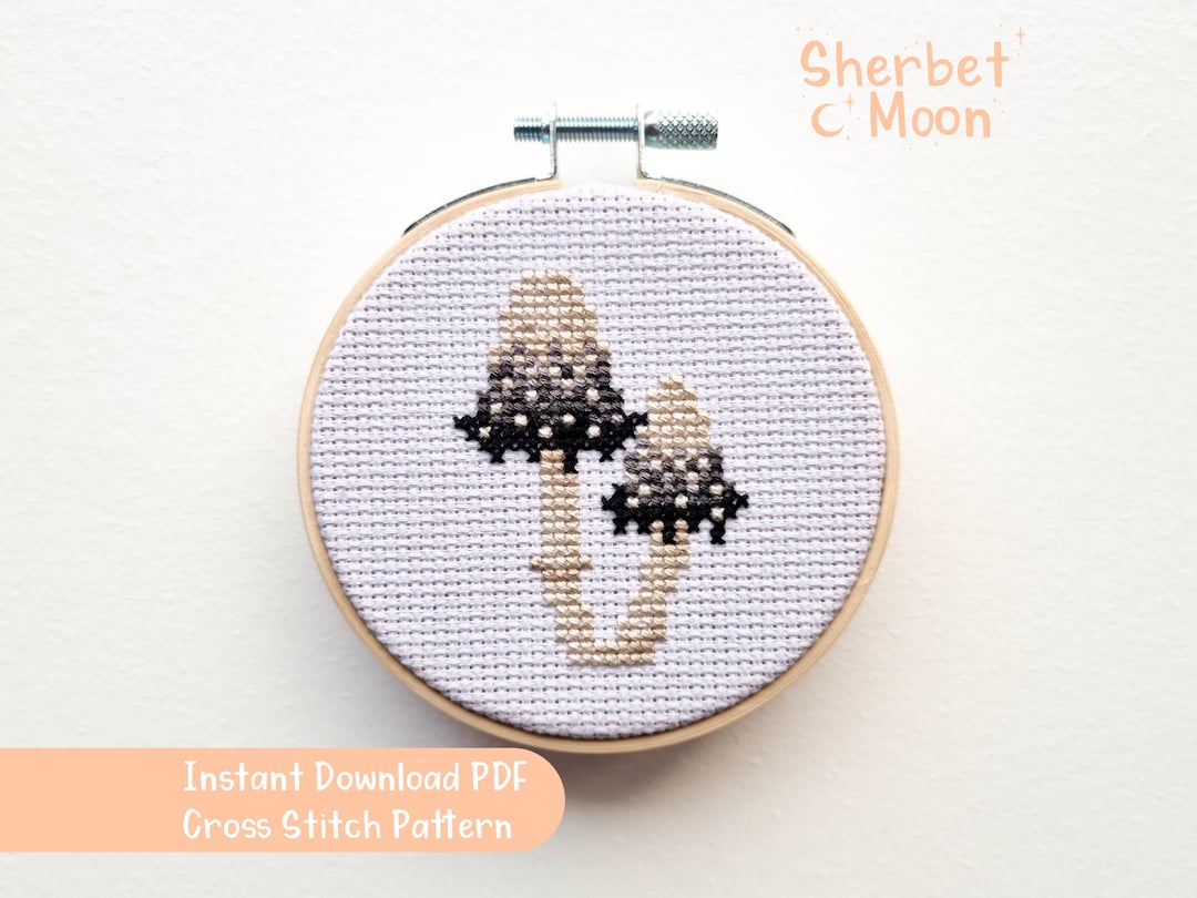 Black Mushroom Cross Stitch Pattern, Downloadable PDF Mushroom Cross ...