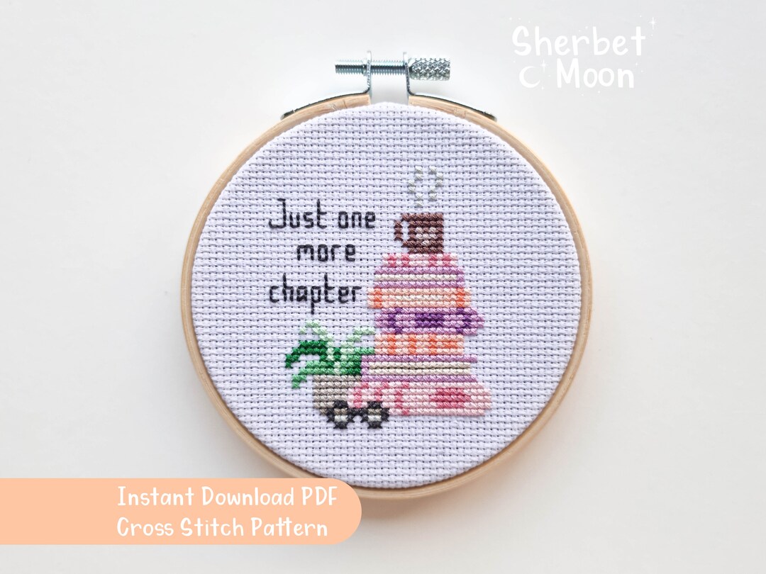 Book Stack Coffee Cross Stitch Pattern: Book Lover Gift (downloadable ...