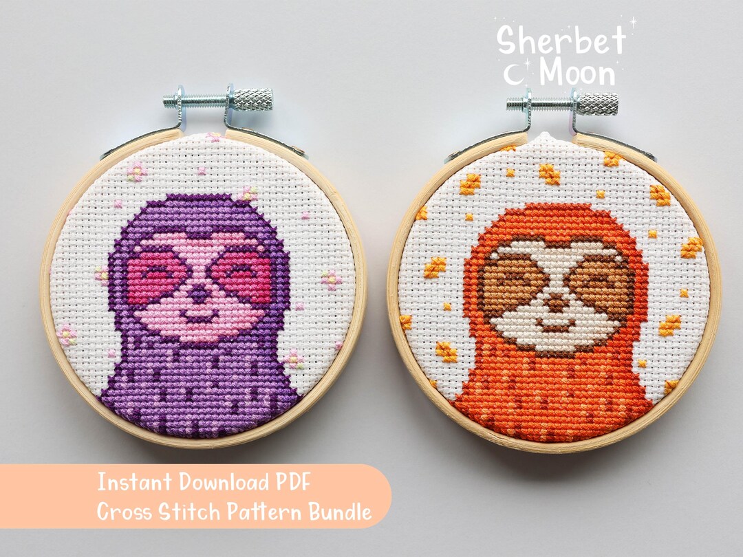 Bright Sloths Cross Stitch Pattern Bundle, Downloadable PDF Cross ...
