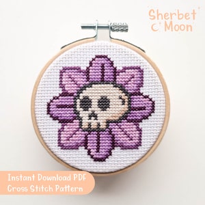 Purple Flower Skull Cross Stitch Pattern (downloadable PDF) - Etsy