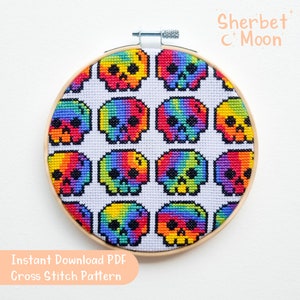 Tie Dye Rainbow Skulls Cross Stitch Pattern (downloadable PDF) - Etsy
