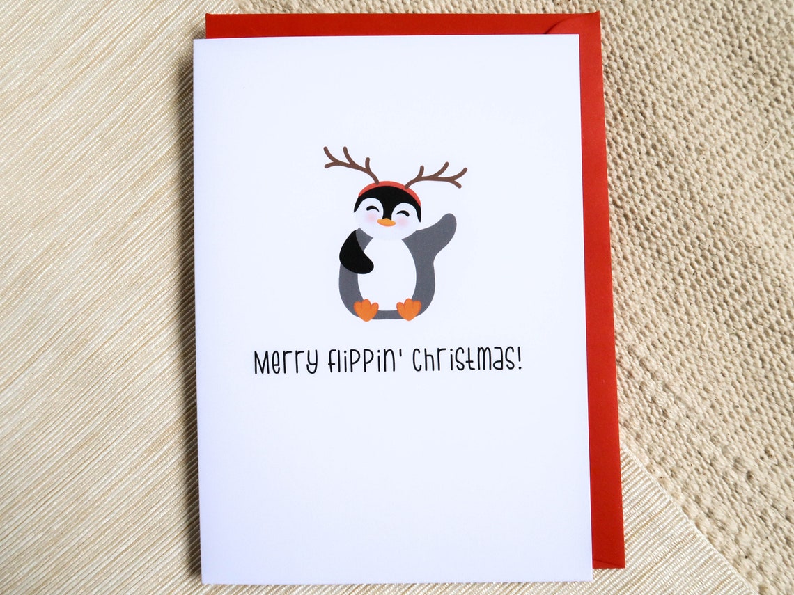 Cute Penguin Christmas Card Animal Pun Card Happy Holidays | Etsy