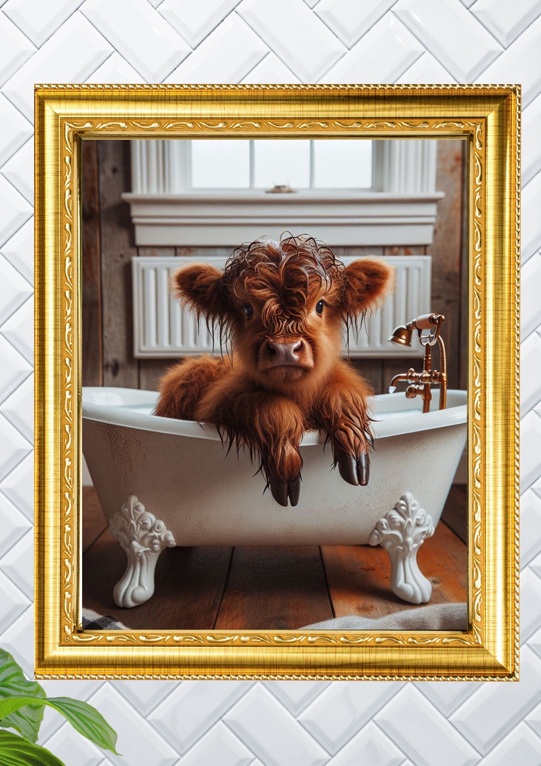 Highland Cow Home Bathroom Picture Taking a Bath Digital Artwork Cow ...