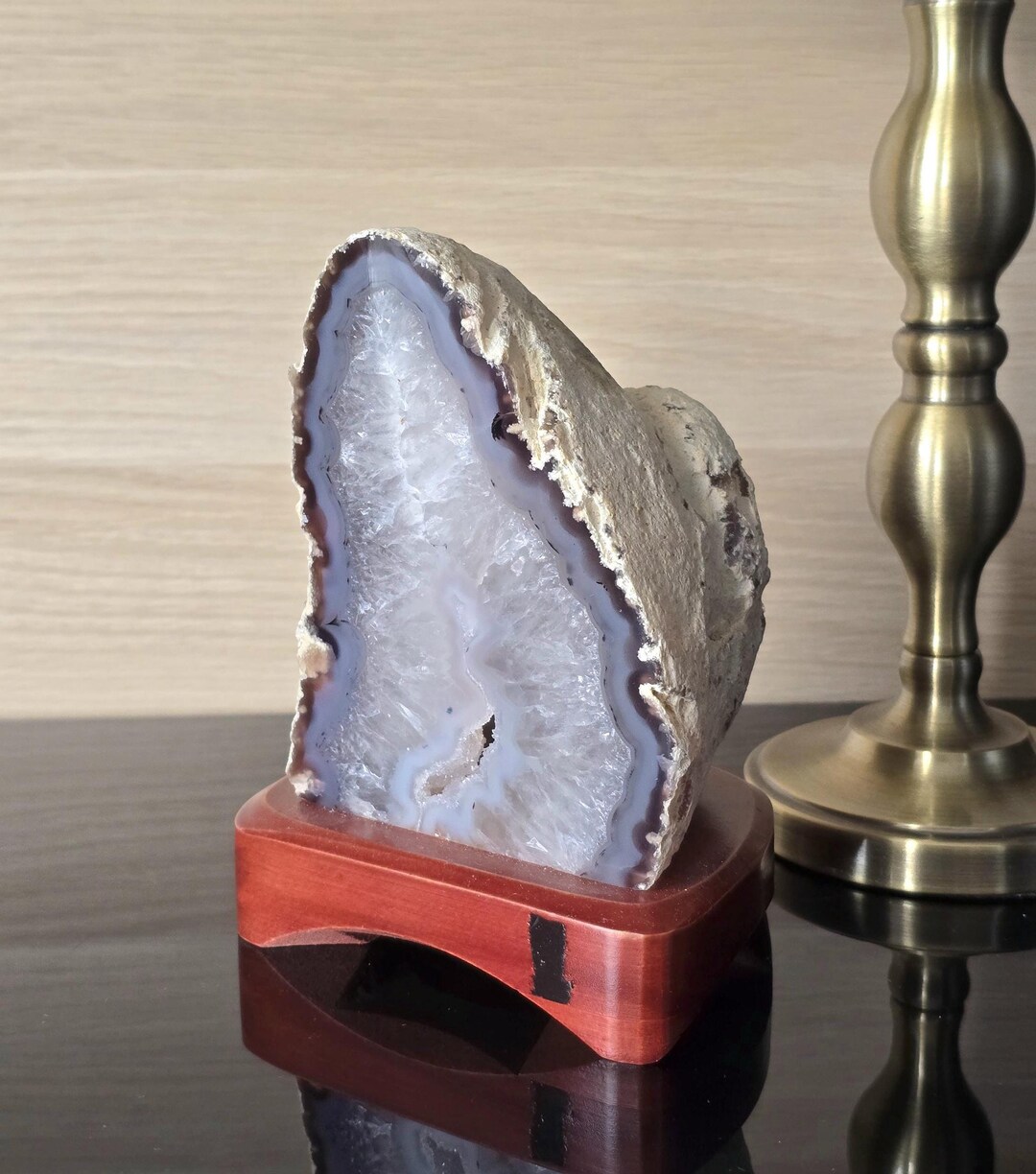Natural Agate Lamp With Wooden Base | Crystal Lamp | Home Decor - Etsy