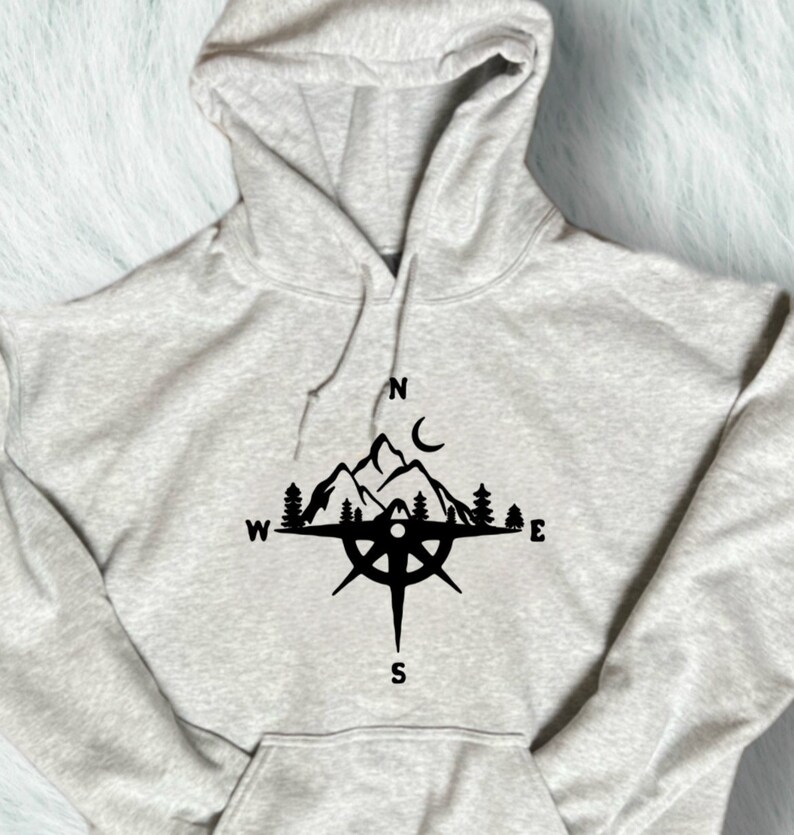 Adult Unisex Hoodie Unique Compass Design Hiking Sweatshirt Backpacking ...