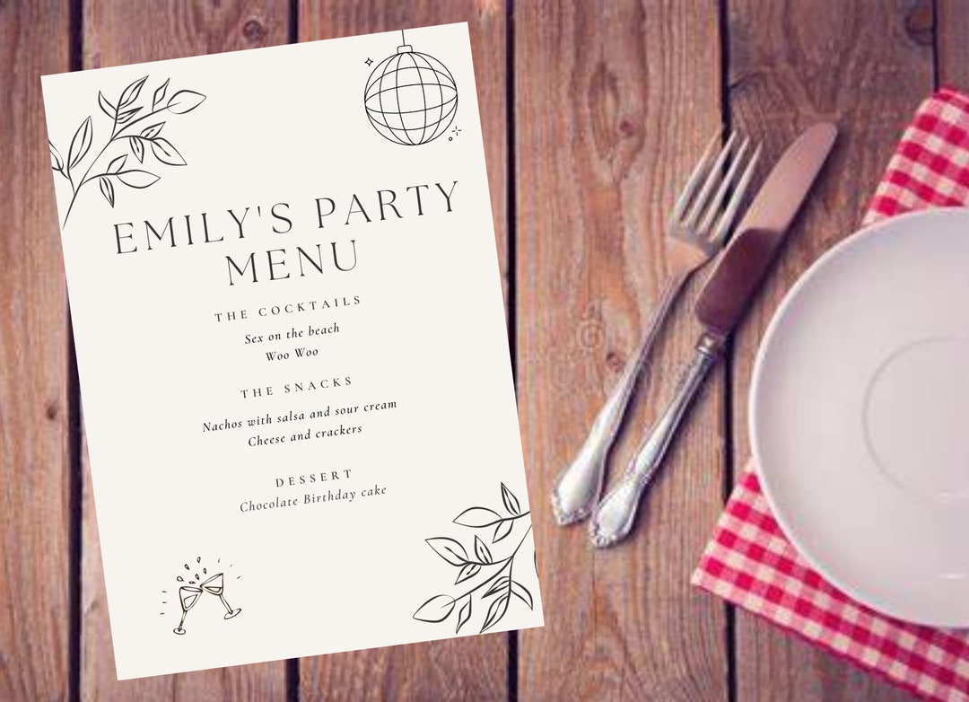 Cute Editable Party Menus - Etsy