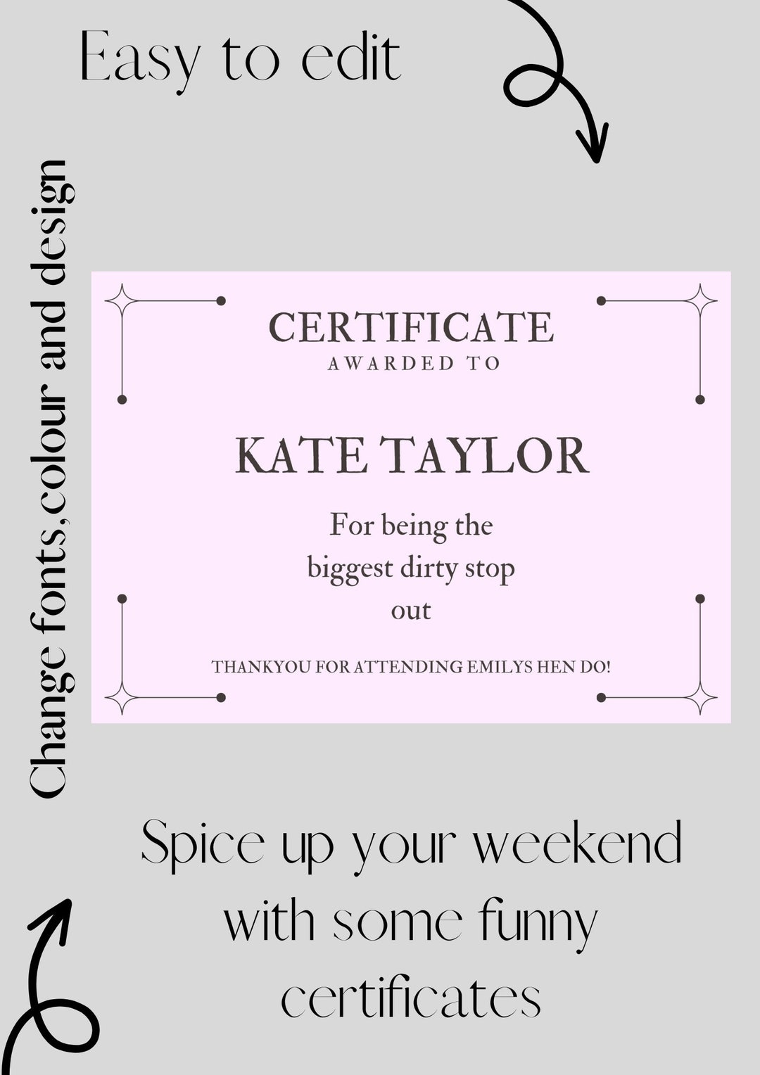 Rude Hen Do Certificate Templates - Etsy