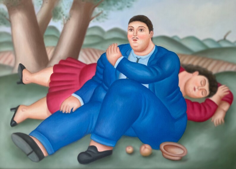 The Picnic in the Manner of Fernando Botero Oil Painting - Etsy