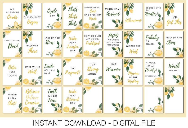 Lemon IVF Milestone Record Cards, IVF Gift, IVF Journey Cards ...