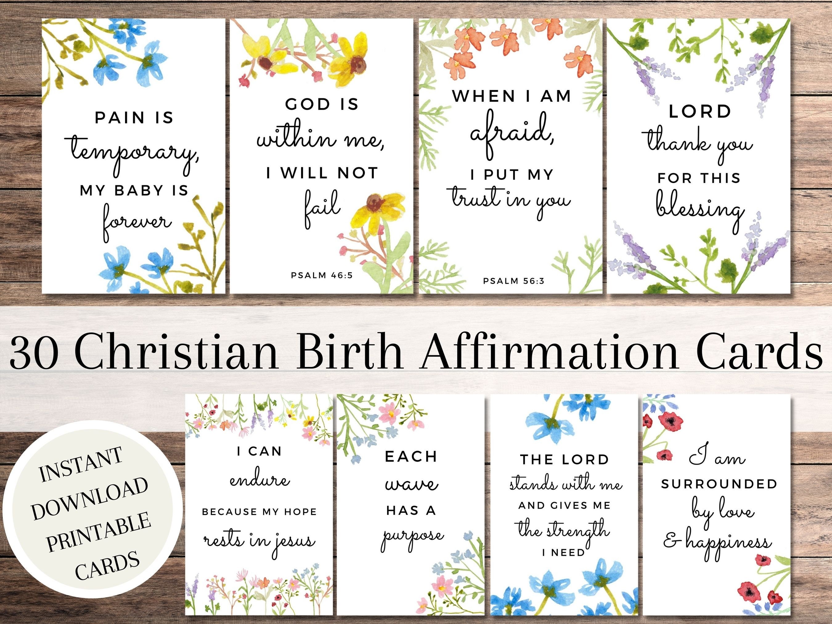 Christian Birth Affirmation, 30 Printable Cards, Positive Birth Quotes ...