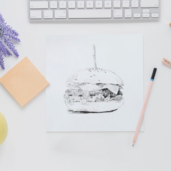 Burger Sketch 8x8 Art Print Digitally Illustrated | Etsy