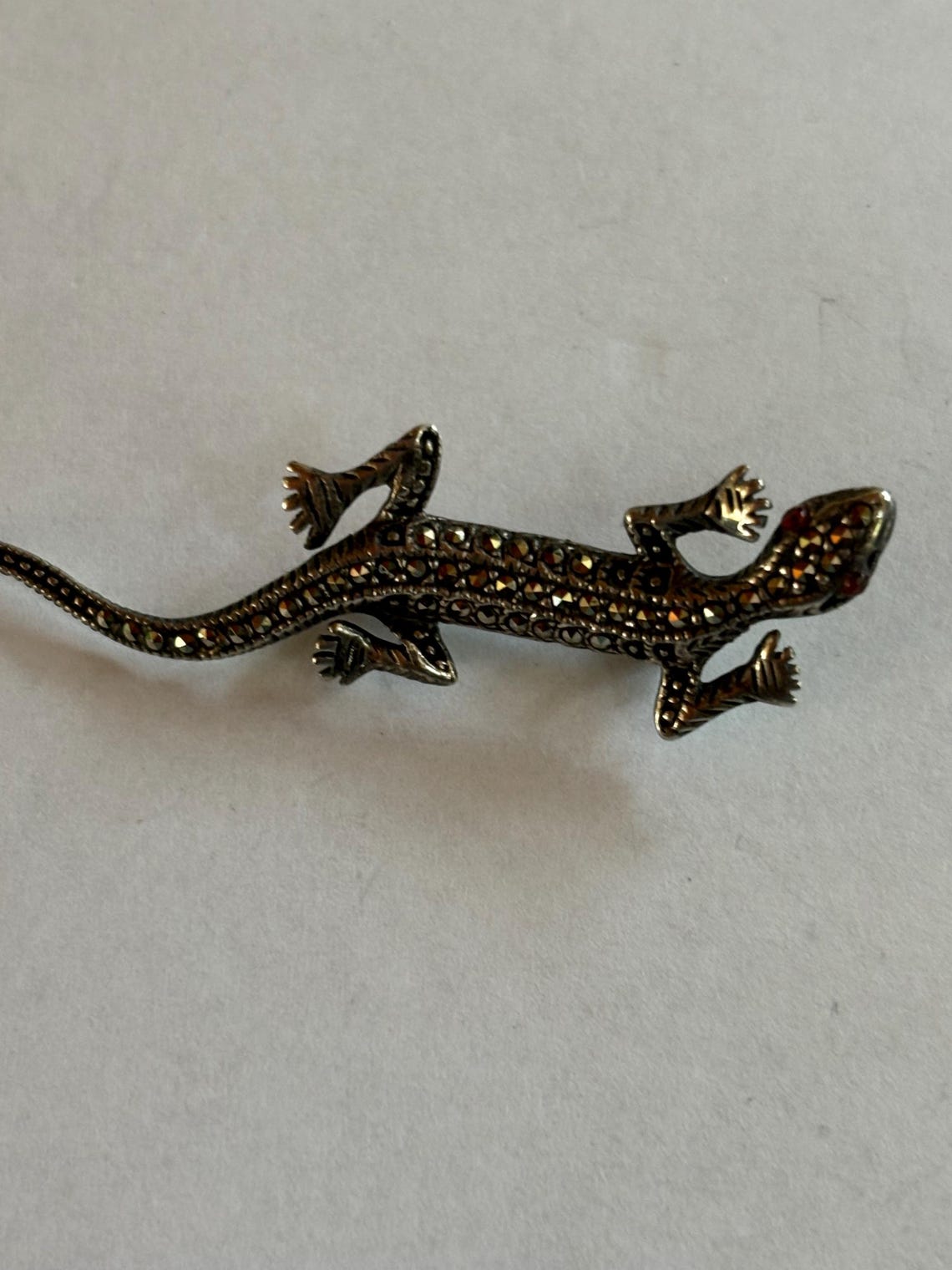 Vintage Signed Sterling Silver (925) Lizard Brooch With Red Eyes on ...