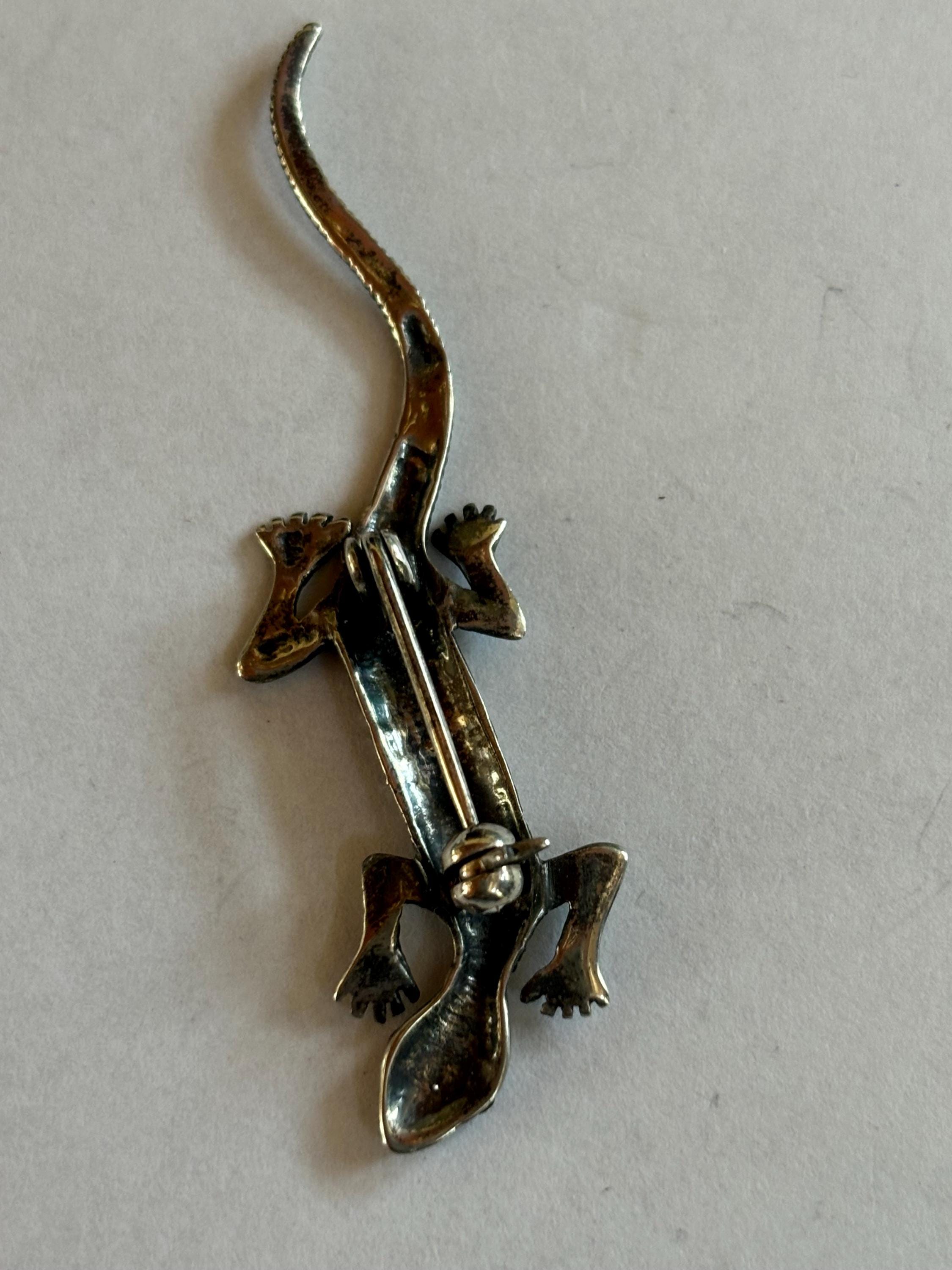 Vintage Signed Sterling Silver (925) Lizard Brooch With Red Eyes on ...