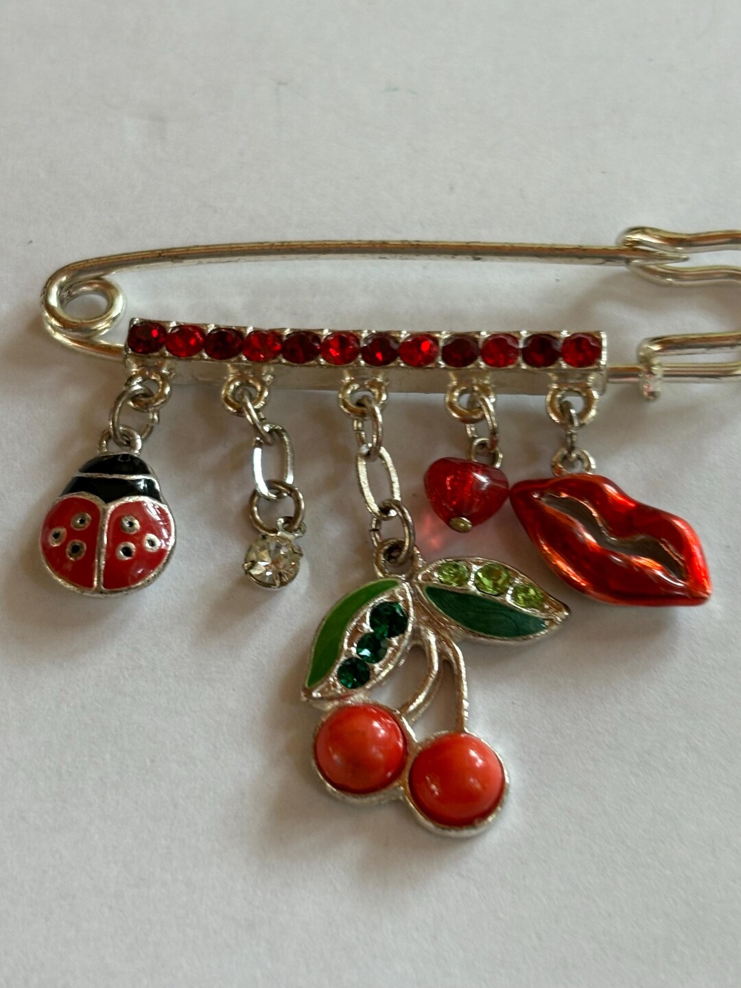 Silvertoned Safety Pin With Charms - Etsy