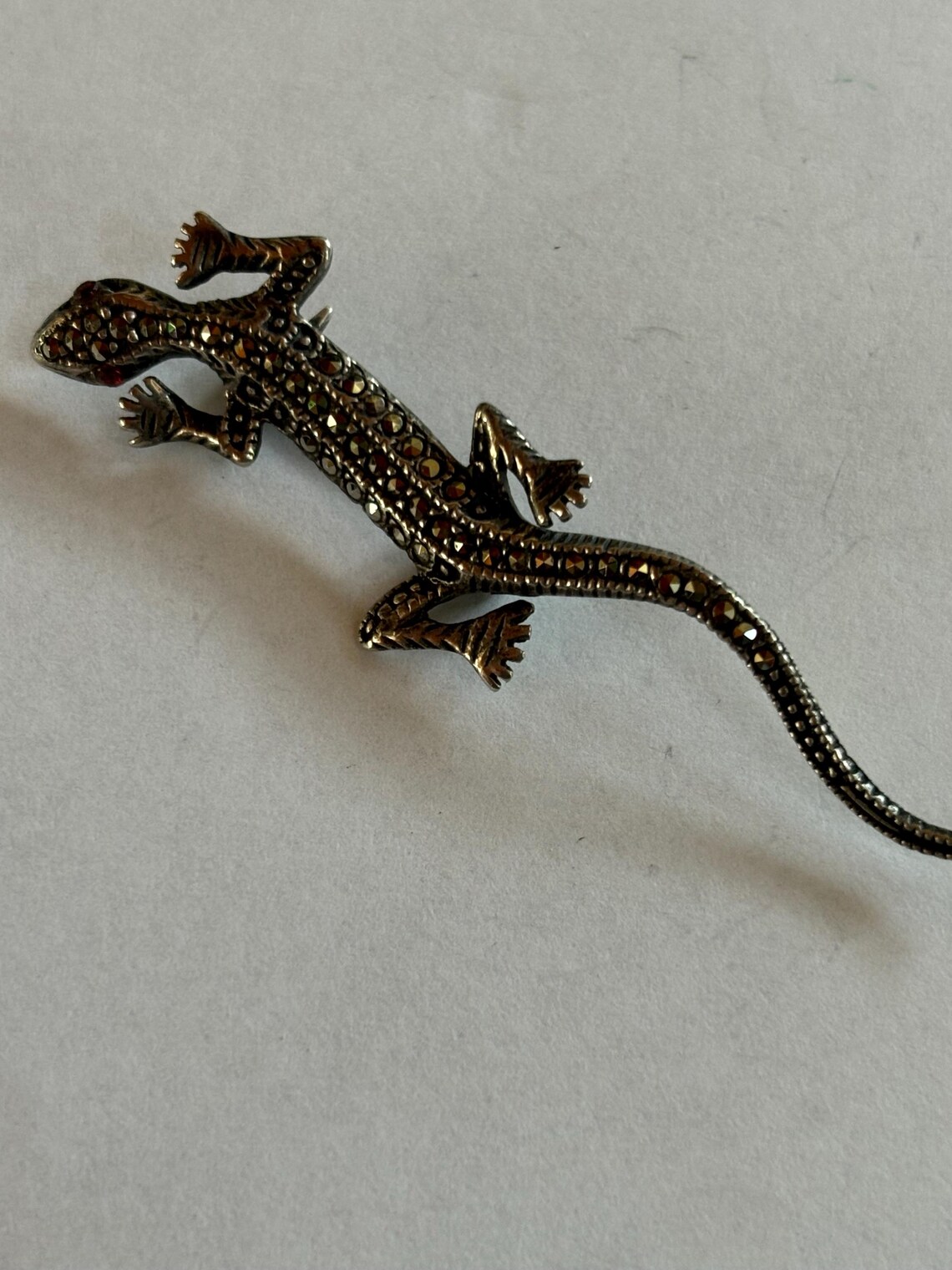Vintage Signed Sterling Silver (925) Lizard Brooch With Red Eyes on ...