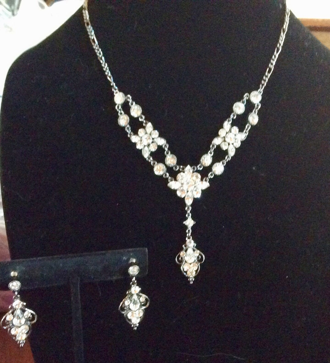 EJ Marked Rhinestoned Necklace and Earrings Set - Etsy