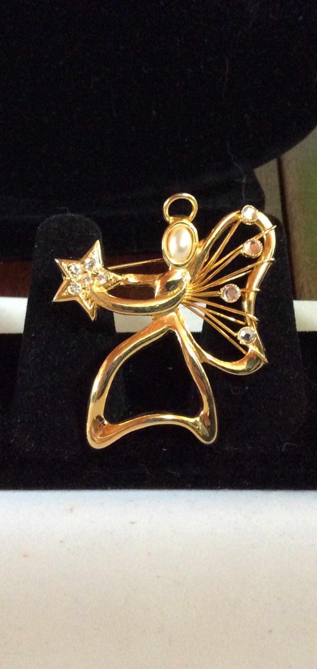 KC Marked Gold Angel Pin/brooch With Pearl Head and Rhinestones - Etsy