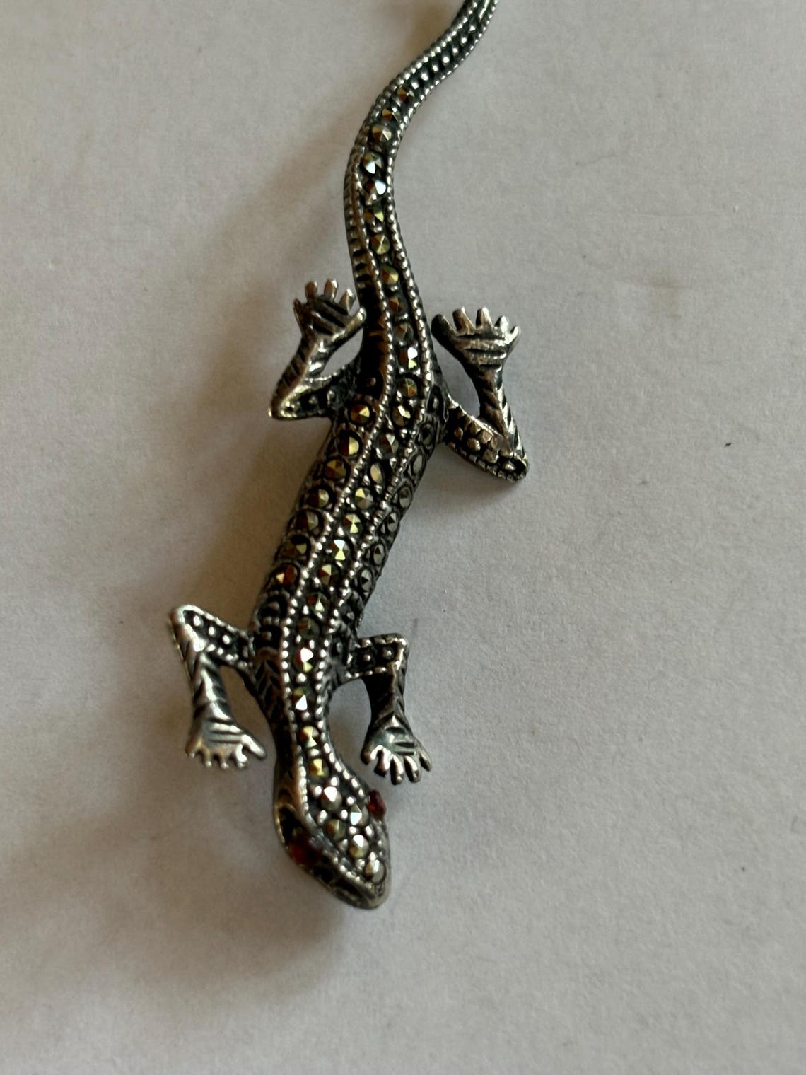 Vintage Signed Sterling Silver (925) Lizard Brooch With Red Eyes on ...