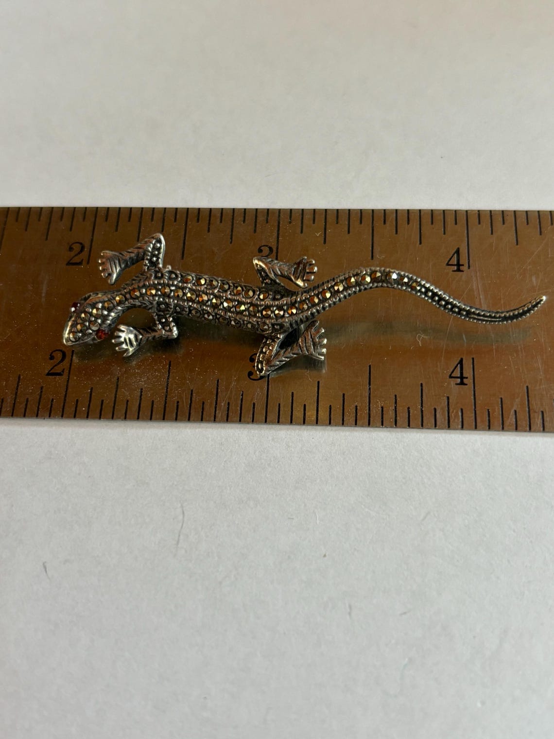 Vintage Signed Sterling Silver (925) Lizard Brooch With Red Eyes on ...