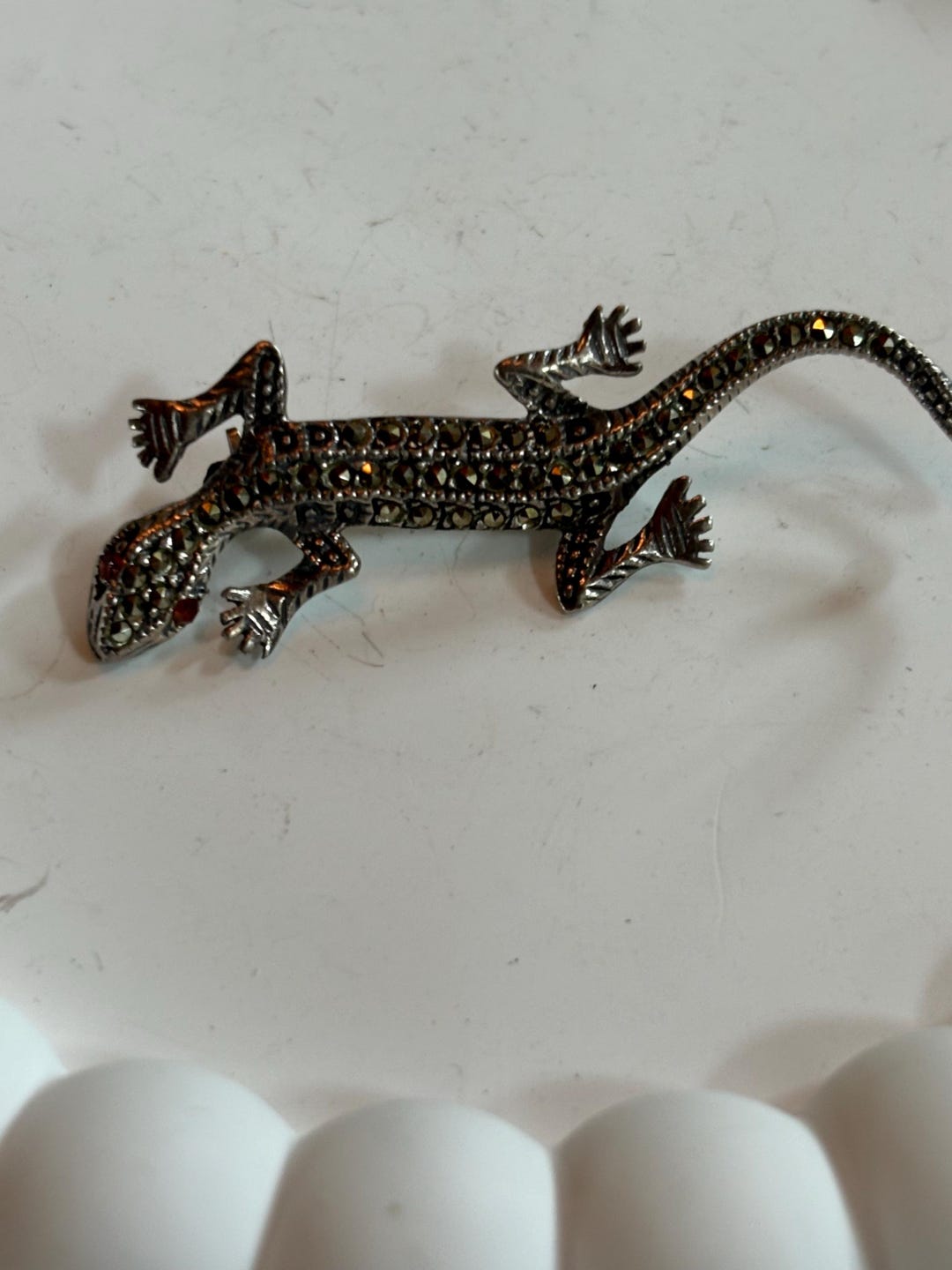 Vintage C&J Sterling Silver (925) Lizard Brooch With Moissanite and Red ...