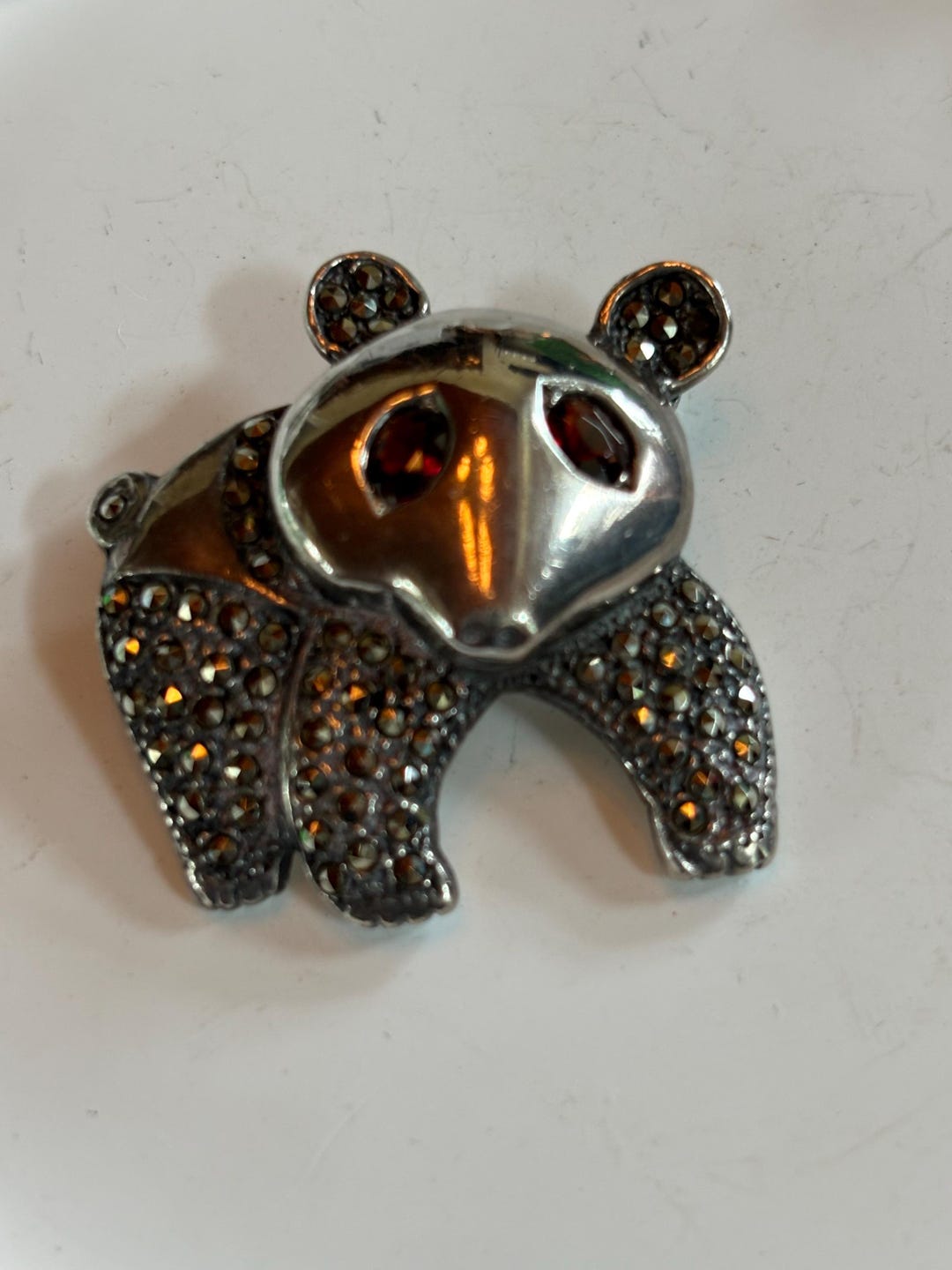 Wonderful Sterling Silver (925) Panda Bear Brooch With Moissanite and ...