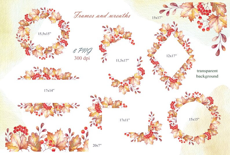 Watercolor Autumn Clipart Fall Frames Wreath Png COMMERCIAL - Etsy