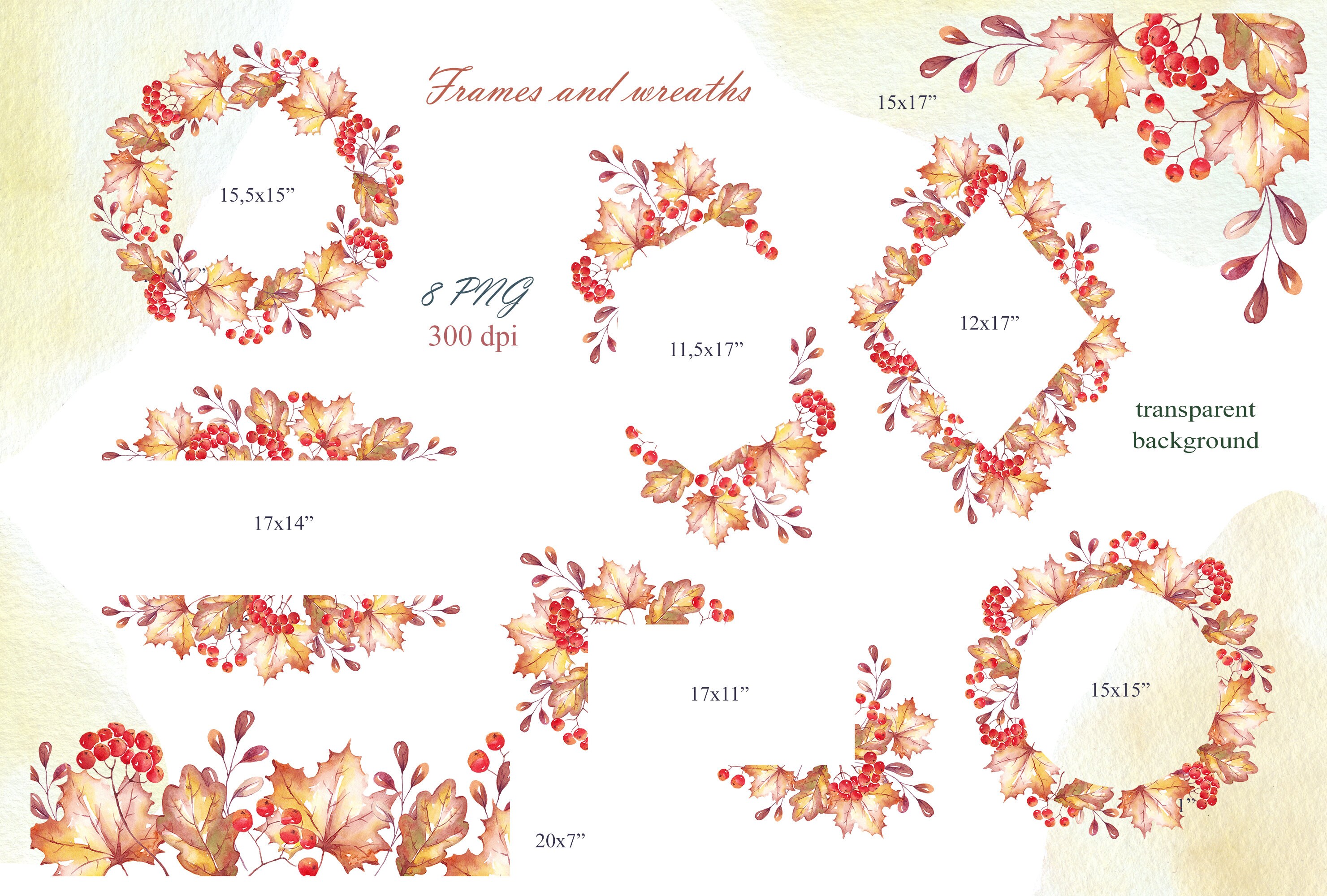 Watercolor Autumn Clipart Fall Frames Wreath Png COMMERCIAL - Etsy