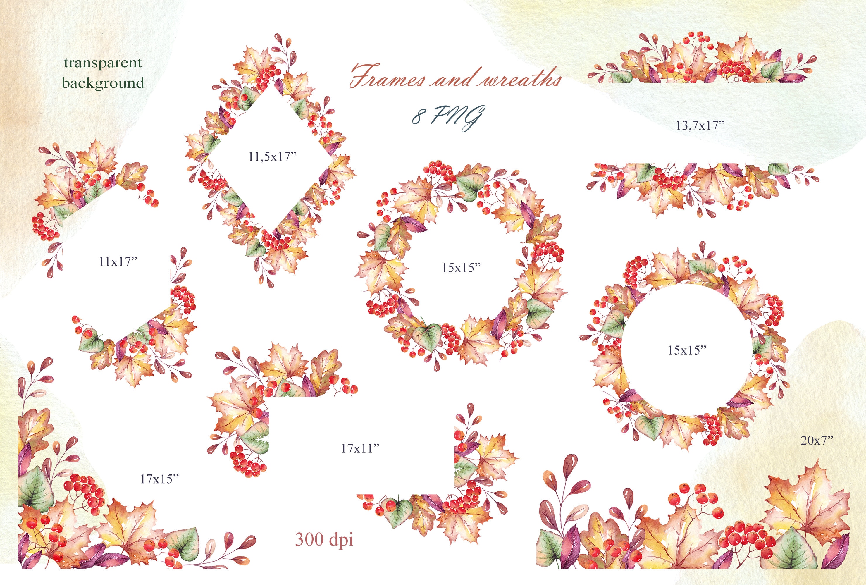 Watercolor Autumn Clipart Fall Frames Wreath Png COMMERCIAL - Etsy