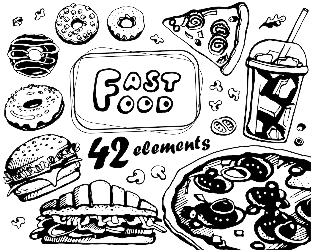 Fast Food Vector Clipart, Digital Png, Clipart Svg, Hand Drawn ...