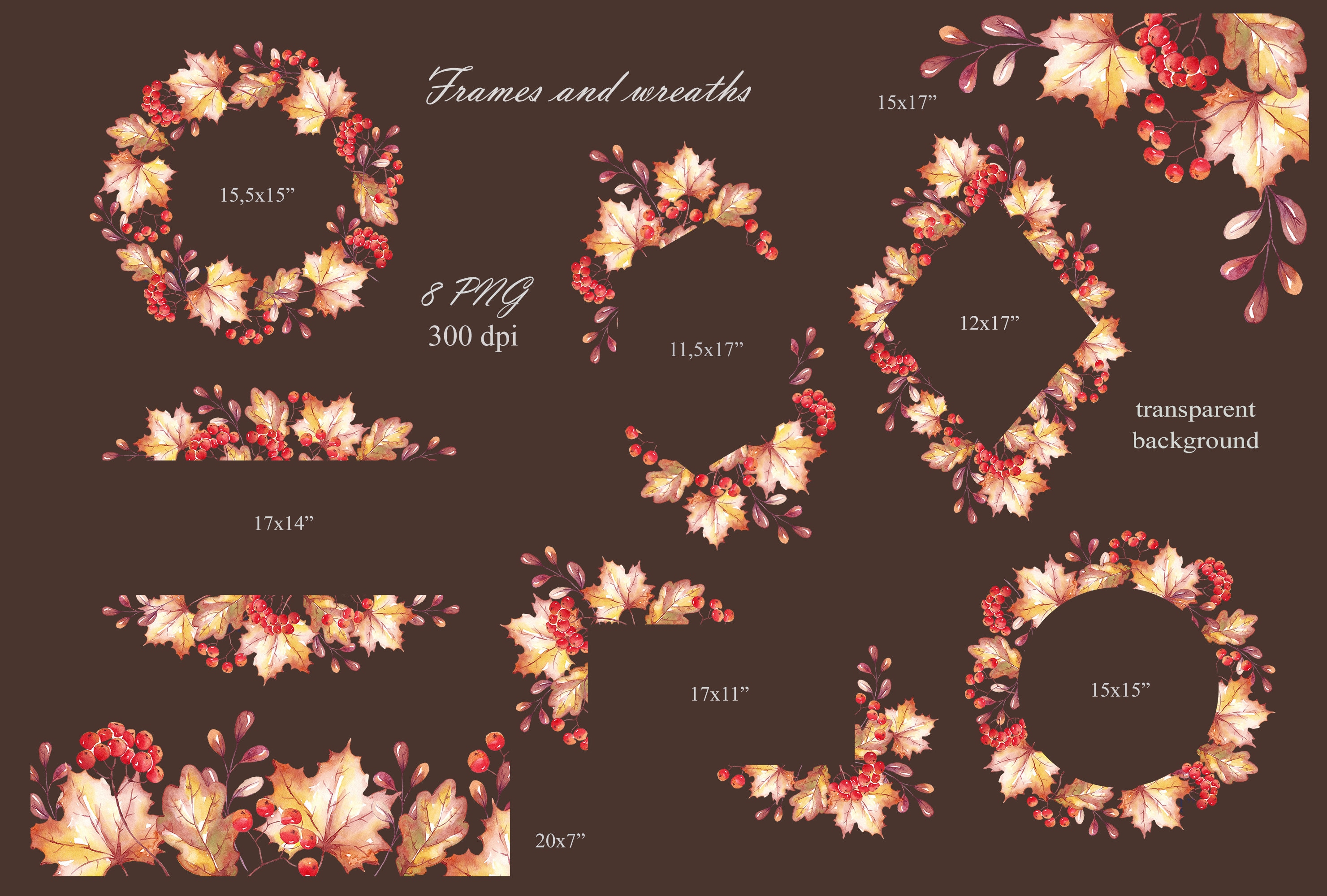 Watercolor Autumn Clipart Fall Frames Wreath Png COMMERCIAL - Etsy