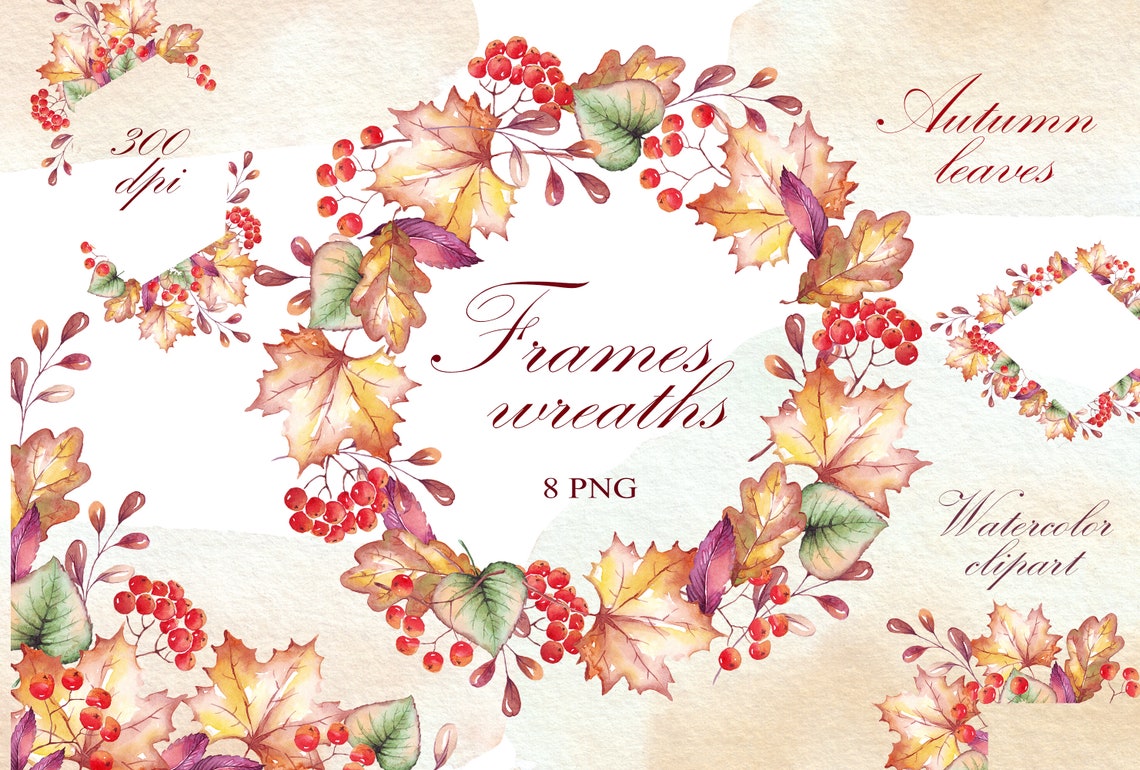 Watercolor Autumn Clipart Fall Frames Wreath Png COMMERCIAL - Etsy