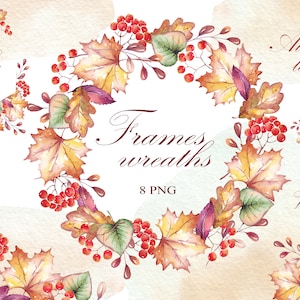 Watercolor Autumn Clipart, Fall Frames Wreath Png, COMMERCIAL USE, Hand ...