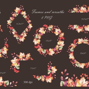 Watercolor Autumn Clipart, Fall Frames Wreath Png, COMMERCIAL USE, Hand ...